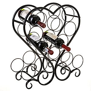 MyGift Metal Wine Bottle Rack, Tabletop 12-Bottle Wine Rack Holder with Heart Shaped Scrollwork Design