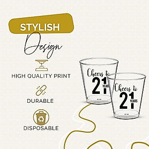 Cheers to 21 Plastic Shot Glasses 100 Pcs, 2 oz Each, 21st Birthday Shot Glass, 21 Shot Glass, 21st Birthday Party Favors, Cheers To 21 Years, 21st Birthday Shot Glasses, 21st Shot Glass for Her