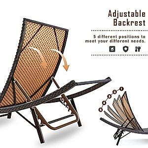 Gotland Patio Chaise Lounge Sets Outdoor Rattan Adjustable Back 3 Pieces Cushioned Patio Folding Chaise Lounge with Folding Table