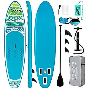 FEATH-R-LITE Inflatable Paddle Board Stand Up Paddleboards for Adults SUP with Complete Premium Accessories Pump, Adjustable Paddle, Leash, Three Fins, Waterproof Phone Bag, Repair Kit, Backpack