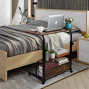 Dekhaoxe Adjustable Table Student Computer Desk Portable Home Office Furniture Small Spaces Sofa Bedroom Bedside Learn Play Game on Wheels Movable with Storage Size 31.5 * 15.7 in Oak D