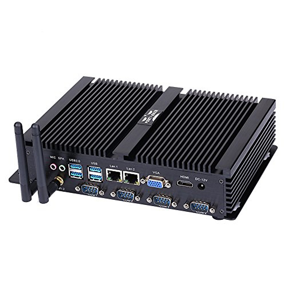 PARTAKER Powerful Mini Desktop Computer, Fanless Industrial PC, Intel Core i5 3317U, 8GB Ram 512GB SSD, 2xNICs, 4xUSB 3.0, 4xCOM RS232, HD Port, Aluminum Alloy Chassis, Windows 11 Pro
