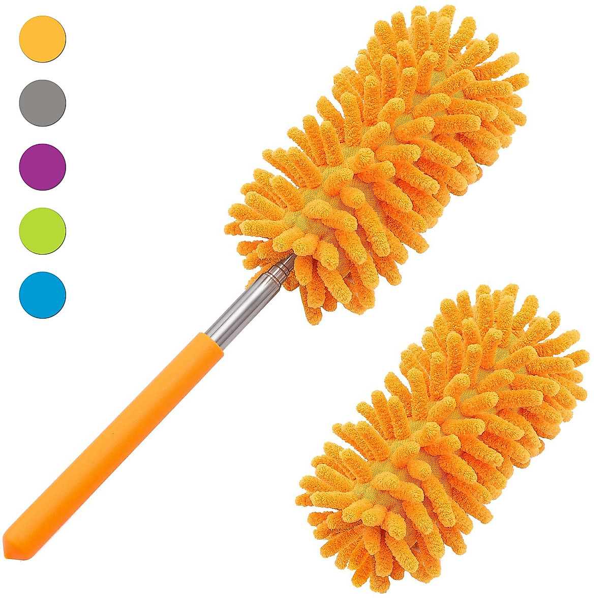 Microfiber Duster for Cleaning, Tukuos Hand Washable Dusters with 2pcs Replaceable Microfiber Head, Extendable Pole, Detachable Cleaning Supplies for Office, Car, Window, Furniture, Ceiling Fan