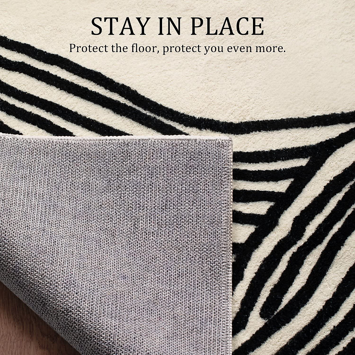 YIHOUSE 9×12 Ft Area Rugs Non-Shedding Washable Rug, Bedroom Living Room Dining Room Office Playroom Nursery Nonslip Modern Large Rugs Soft Faux Wool Contemporary Striped Rugs-Black and White Rug