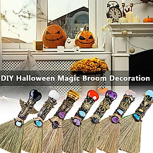 JHIALG Witch Broom Crystal Witch Wiccan Altar Broom, Halloween Hanging Props Cosplay Broomstick, Handmade Reiki Broomstick for Cleansing Healing Fengshui