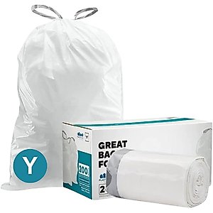 Plasticplace Custom Fit Trash Bags, Compatible with simplehuman Code Y (100 Count) White Drawstring Garbage Liners 30.4 Gallon/ 115 Liter, 28.5" x 39"