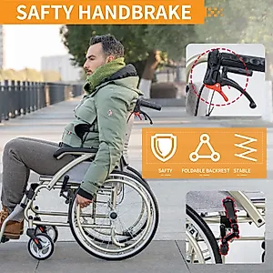 HomyKing Ultra Lightweight Wheelchair, Foldable Transport Wheelchairs for Adults with Swing-Away Footrest