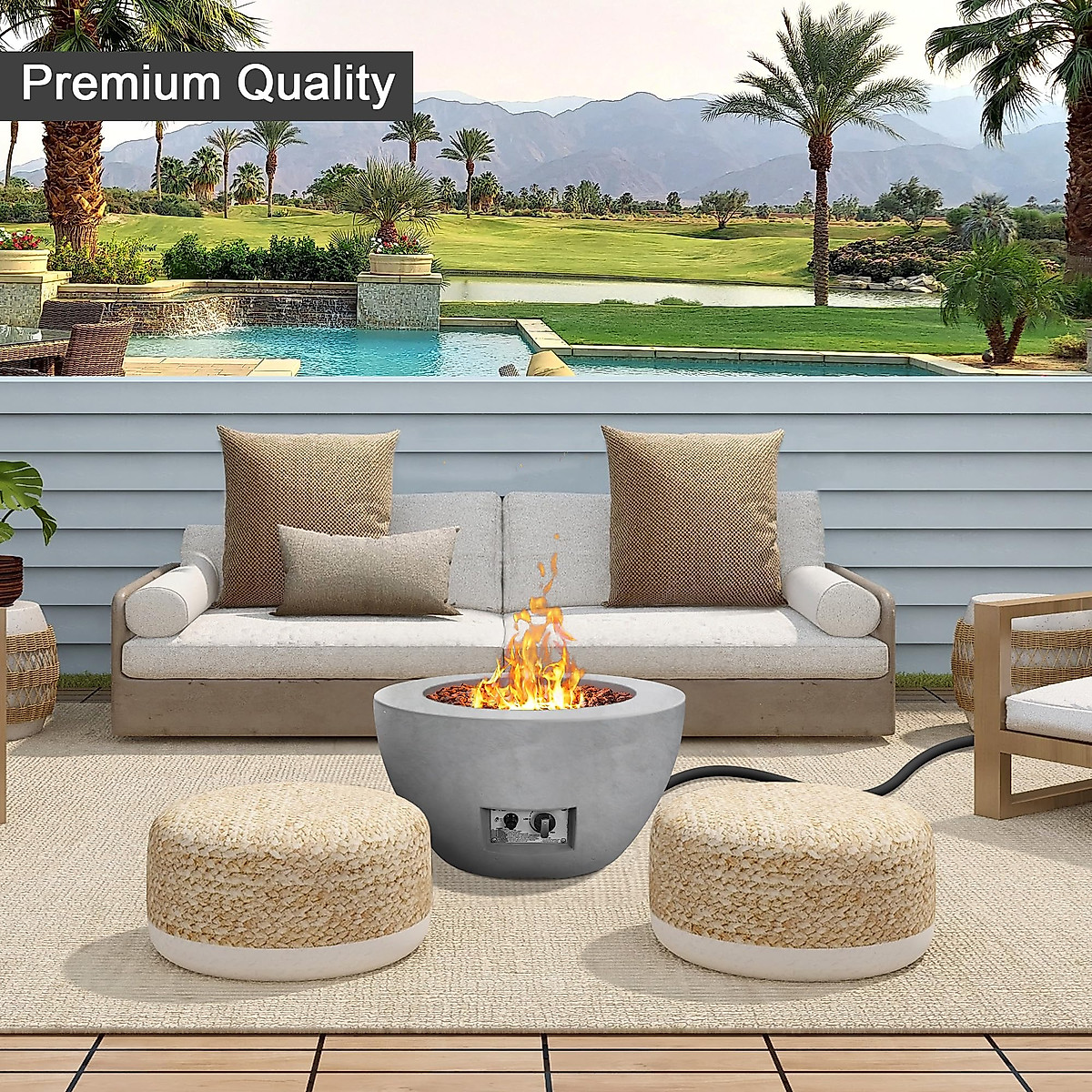 Kante 25 Inch Propane Fire Table, 50,000 BTU Large Concrete Fire Pit Table for Outdoor Garden Patio, Smokeless Gas Fire Pit with Waterproof Cover, Side Handles, Concrete