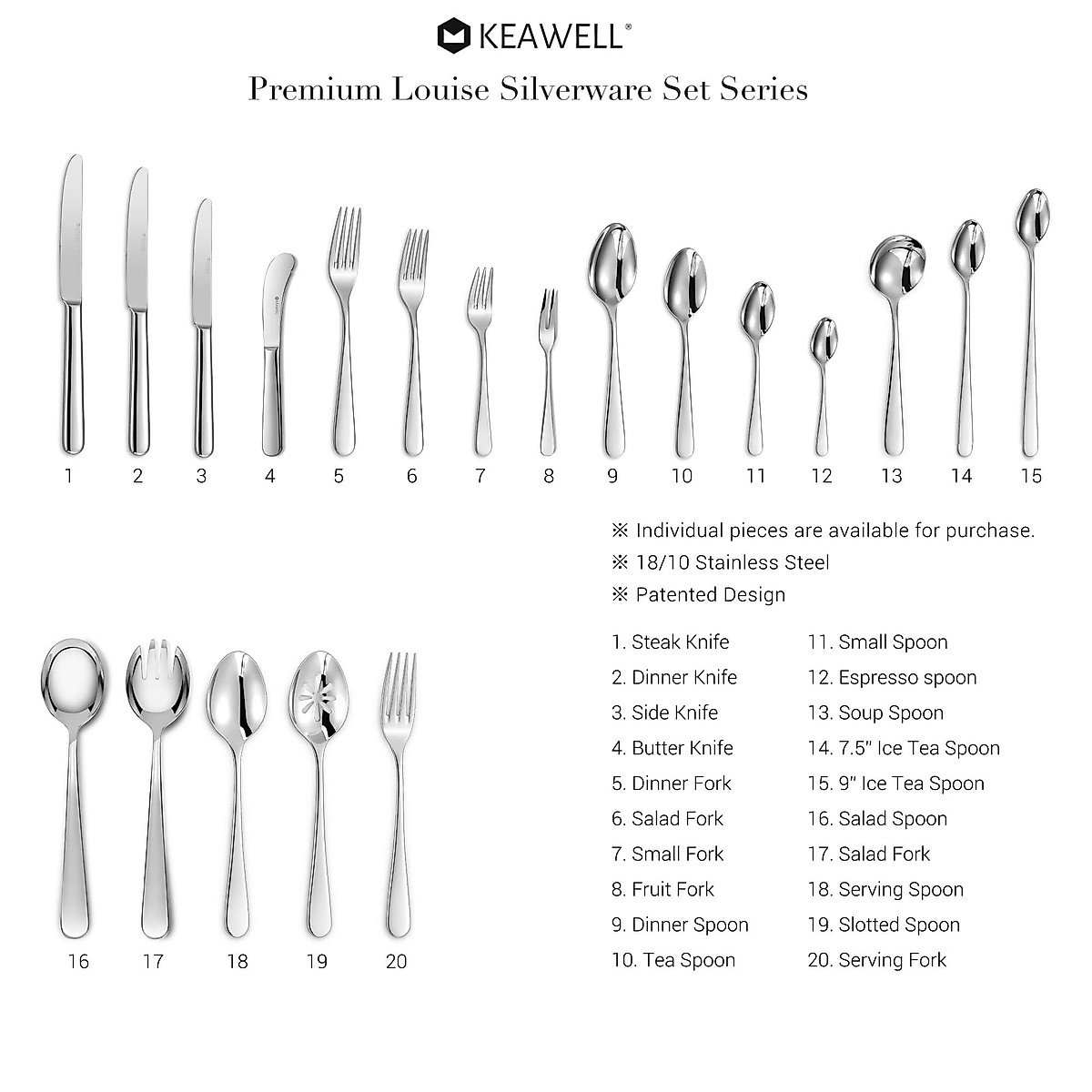 KEAWELL Premium 4-Piece Louise Long Handle Iced Tea Spoons, 18/10 Stainless Steel Long Teaspoons, Long Coffee Spoons, Cocktail Stirring Spoons, Dishwasher Safe (7.5", 4)