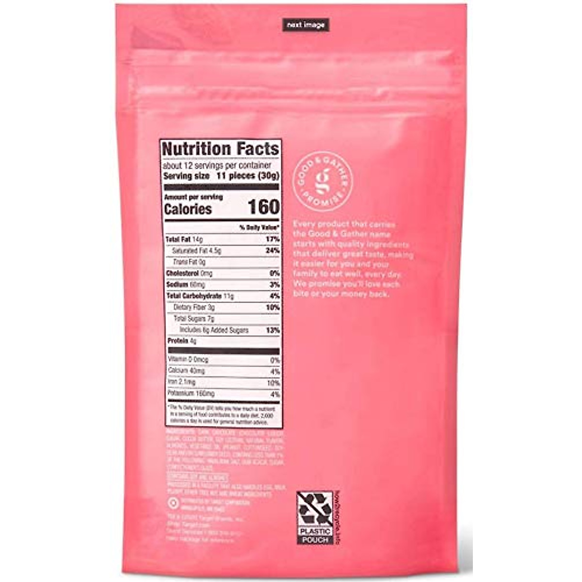 Good & Gather Himalayan Salted Dark Chocolate Almonds. 13 Ounce. Sweet and Salty Snack. 64% Cacao. (2 Pack)