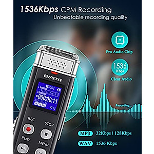 EVISTR 32GB Digital Voice Recorder Voice Activated Recorder with Playback - Upgraded Tape Recorder for Lectures, Meetings, Interviews, Audio Recorder USB Charge, MP3