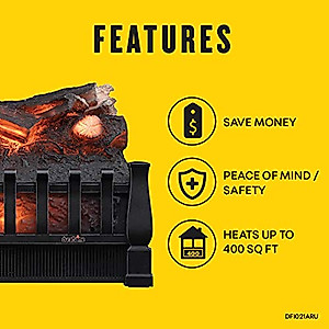 Duraflame DFI021ARU Electric Log Set Heater with Realistic Ember Bed and Logs, 20.5" W x 8.66" D x 12" H, Black