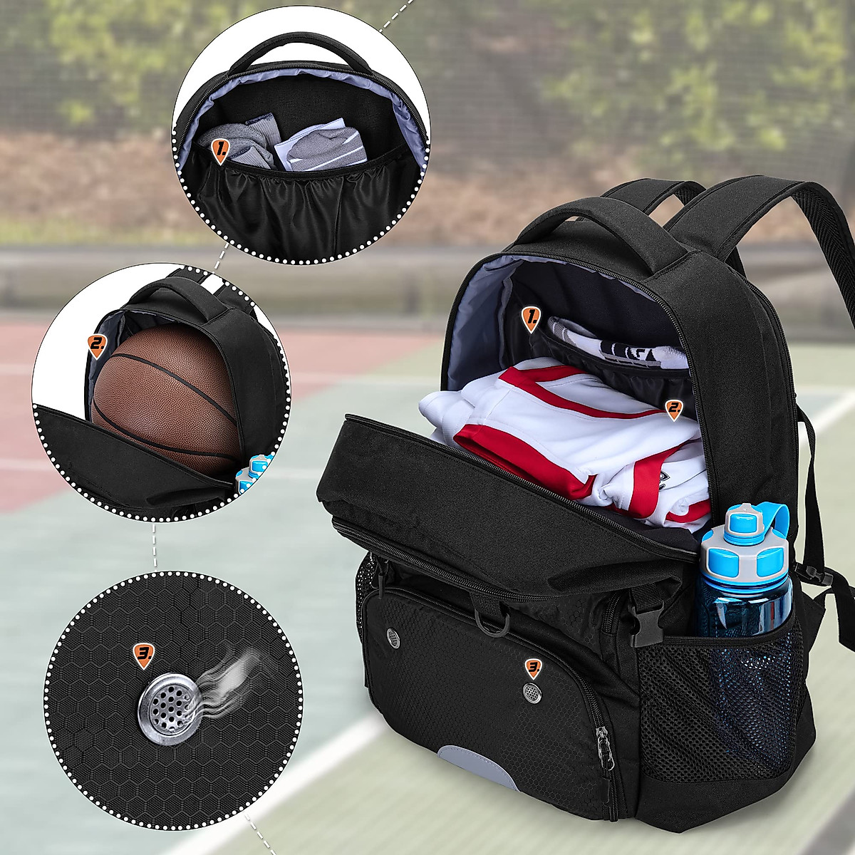 DSLEAF Basketball Bag, Soccer Backpack with Ball Compartment & Shoe Compartment for Basketball, Soccer, Volleyball Sports