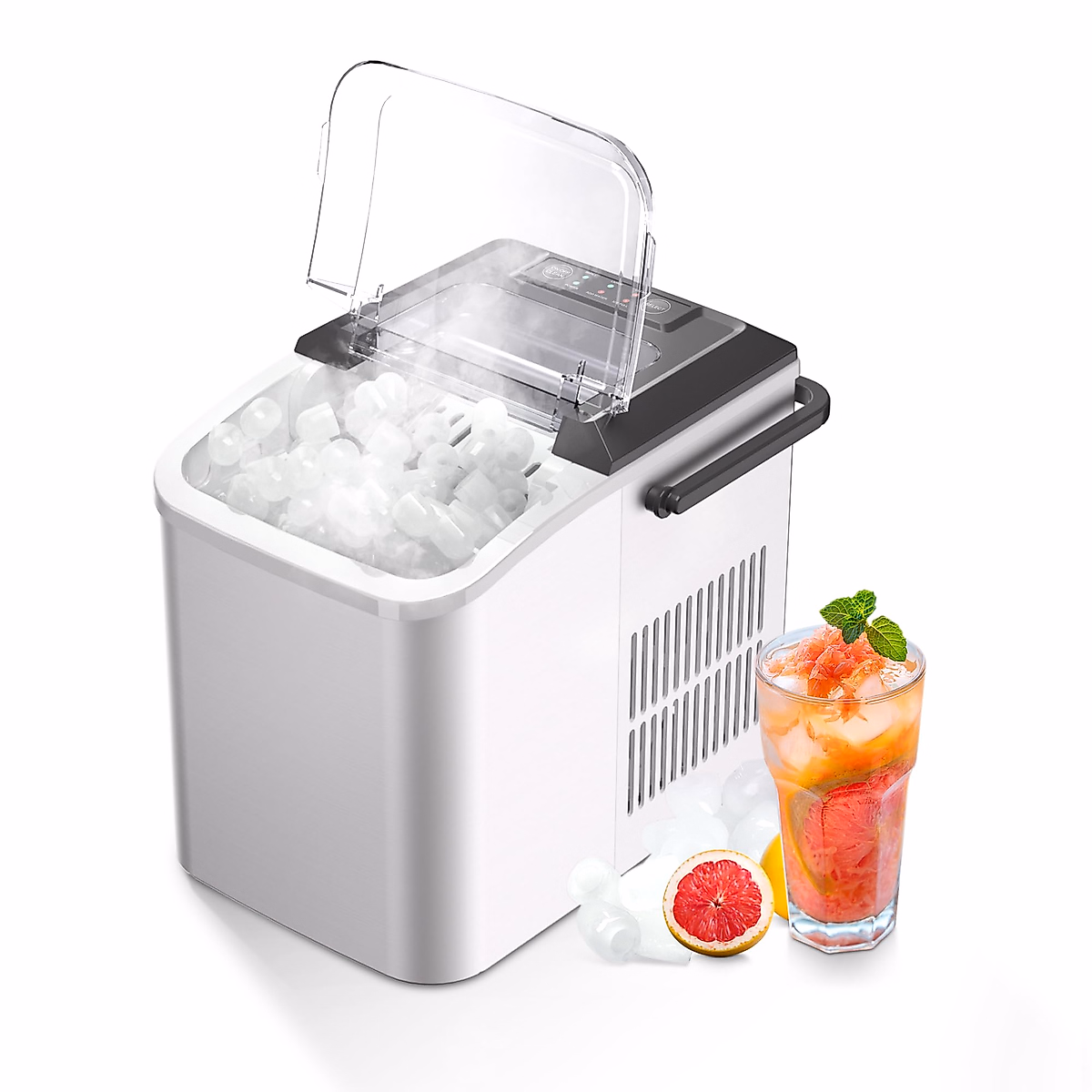 rosmena Bullet Ice Maker, 26.5 lb/24H Counter Top Ice Maker with Self-Cleaning Function, 9 Cubes Ready in 7-8 Mins, Portable Ice Maker Suitable for Home, Office, Kitchen, RV