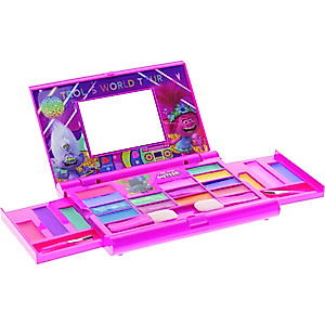 Townley Girl Super Sparkly Lip Compact Cosmetic Set for Girls, 22 Lip glosses, 4 blushes in Mirrored Case (Trolls)