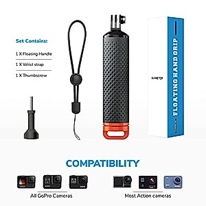 Sametop Floating Hand Grip Waterproof Handle Compatible with GoPro Hero 11, 10, 9, 8, 7, 6, 5, 4, Session, 3+, 3, 2, 1, Hero (2018), Fusion, Max, DJI Osmo Action Cameras (Orange)