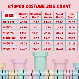 RTOPDS PrincessCostume Halloween Costume SuperBros Cosplay Outfit Jumpsuit (Pink, 120(7 Years))