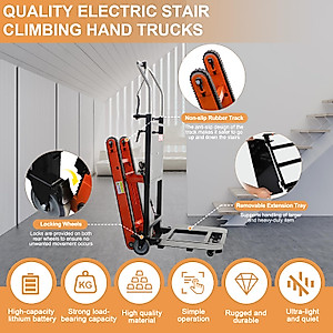 ZLPOWER 441lbs Electric Stair Climbing Dolly Hand Trucks with Removable Extension Tray 400W Powerful Motor Battery Powered Folding Stair Climber Dolly Truck for Moving Furniture Logistics Warehouse