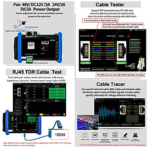 Rsrteng CCTV Camra Tester,IPC-7600CADH Plus 8K 32MP IP Camera Tester with Cable Tracer 4K 8MP AHD CVI TVI CVBS Coaxial Camera Tester 7” Touch Screen Monitor Support HDMI VGA TDR Audio POE RS485