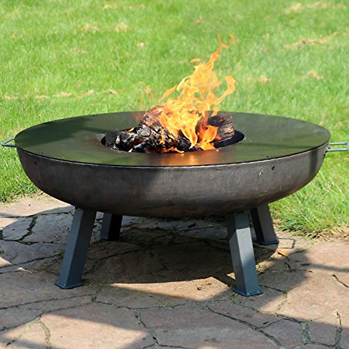 Sunnydaze 40-Inch Cast Iron Fire Pit Bowl with Cooking Ledge - Wood Burning