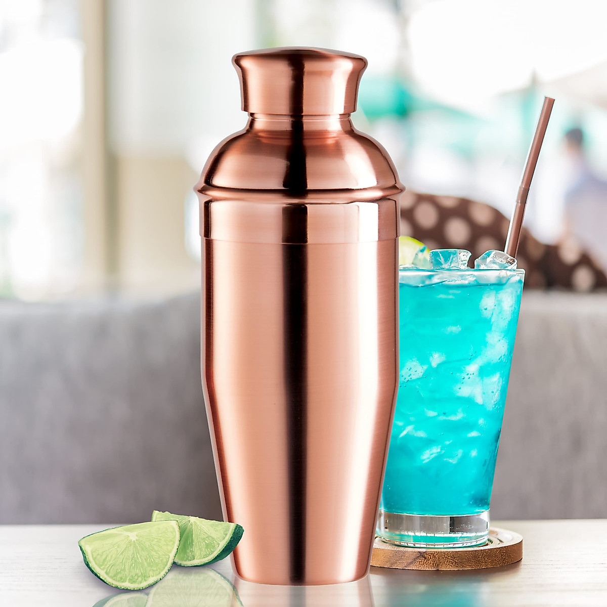 OGGI Classic Cocktail Shaker Copper - 26 oz, Stainless Steel Construction, Built in Strainer - Ideal Home Bar Drink Mixer, Bartender Kit, Essential Bar Accessories