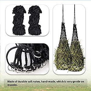 Woiworco 2 Packs Slow Feed Hay Net for Horses, 40 inch Length 2 x 2 inch Holes Goat Hay Feeder, Adjustable Nylon Hanging Hay Bags for Horse Goat Feed, Horses Stall and Trailer, Reduce Waste