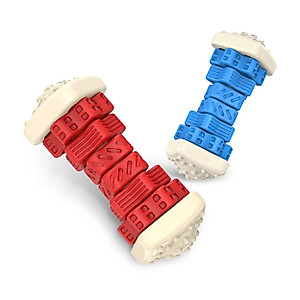 New 2023 Shape Rubber Indestructible Treat Dispensing Puzzle Bite Interactive Pet Chew Dog Toy, Automatically clean the teeth when chewing (Red and White)