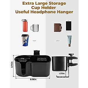 yamagahome Desk Cup Holder, 2 in 1 Table Cup Holder with Headphone Hanger, Anti-Spill Tableside Cup Holder for Water Bottles, Wheelchairs, Workstations, Gaming Desk Accessories