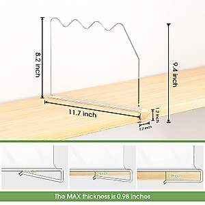 SPACEKEEPER Shelf Dividers for Closet Organization, Clear Closet Shelf Divider for Clothes Purses Separators, Wood Shelves Organizer for Bedroom, Kitchen, Office, Cabinets, Bathroom, 12 Pack