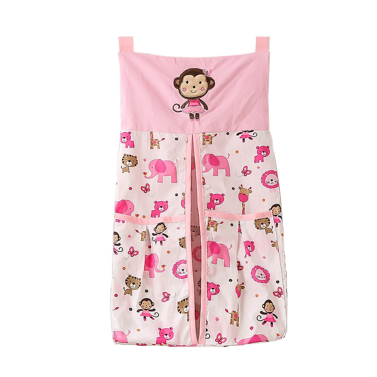 Embroidery Crib Diaper Stacker Pink Birds/Grey Stripe Sports/ Brown Sports/ Beige Crocodile/ Blue Whale Arrow/ Green Elephant/ Pink Monkey Elephant Giraffe Crib Diaper Hanging Bag (Pink Animal)