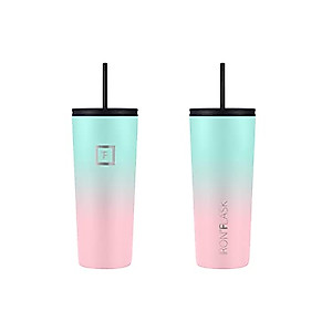 IRON °FLASK Classic Tumbler 2.0-2 Lids (Straw Flip), Vacuum Insulated Stainless Steel Water Bottle, Double Walled, Drinking Cup, Thermos Travel Mug - Bubble Gum, 24 Oz