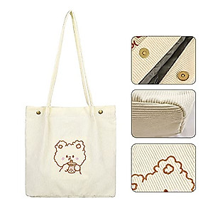 Corduroy Totes Bag Women Girls Corduroy Shoulder Bag Cute Cartoon Embroidery Casual Shoulder Tote