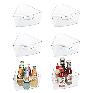 URALFA Lazy Susan Organizer Bins, Corner Cabinet Organizer Clear Turntable Organizer, Plastic Corner Dividers Kitchen Storage Bins for Pantry, 1/8 Wedge, 4"Deep Containers-Food Safe, BPA Free(6 Pack)