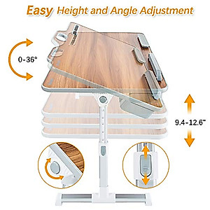 Laptop Bed Tray Table, Kavalan Portable Standing Desk, Foldable Laptop Bed Stand w/Top Handle, Storage Drawer & Phone/Pen Slot, Lap Desk for Working, Eating, Reading on Bed, Sofa & Couch, Walnut Wood