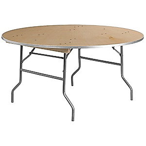 Flash Furniture 5-Foot Round HEAVY DUTY Birchwood Folding Banquet Table with METAL Edges