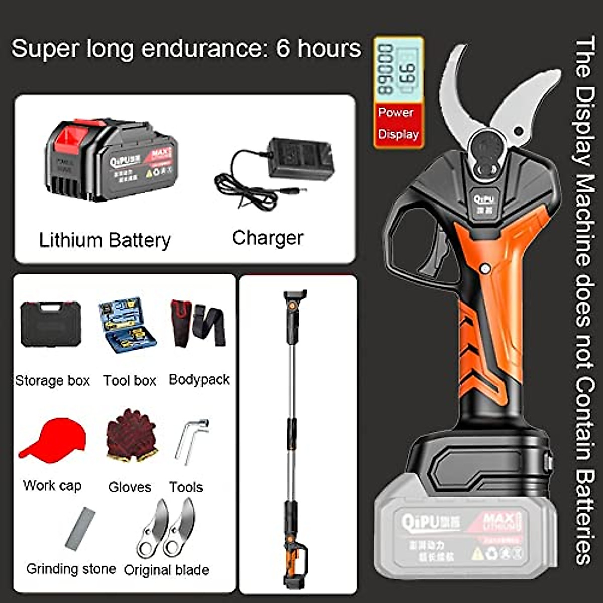 Electric Cordless Pruning Shears Professional Cordless Electric Pruning Battery Powered Pruner Branch Cutter 50mm/2in Cordless Pruning Shears With Extension Rod For Gardens, Parks, Farms, Etc. (Color