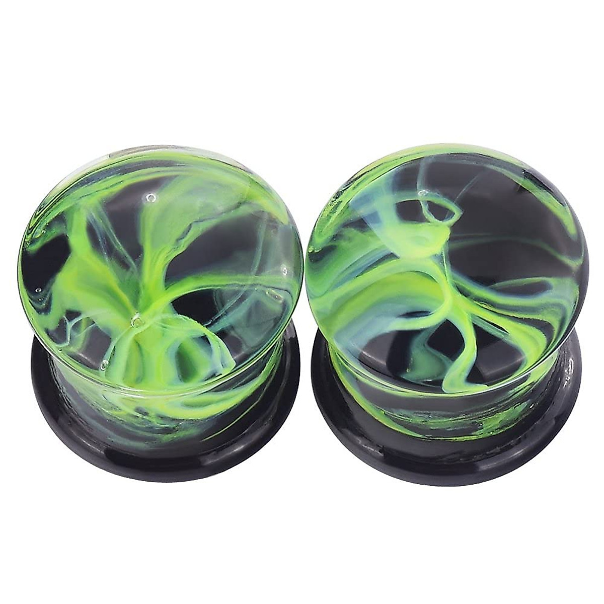Qmcandy 2pcs 2g Glass Green Nest of Waves Saddle Ear Plugs Stretching Piercing Gauges