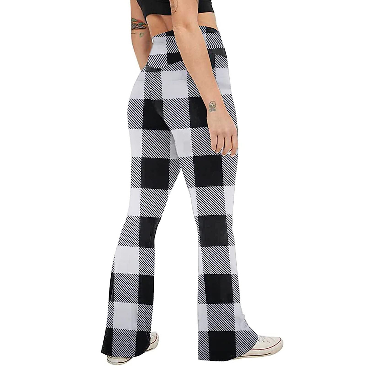 High Waisted Pants for Women 4 Way Stretch Comfy Non-See-Through Bootcut Yoga Plaid Printed Dress Pants Sweat Pants