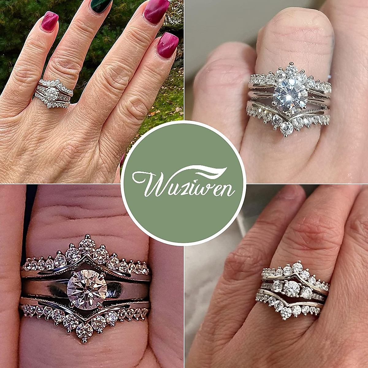 Wuziwen Wedding Guard Ring Enhancers for Engagement Rings Womens CZ 925 Sterling Silver Size 5-12 (Silver, 7)