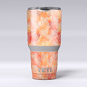 Design Skinz Watercolored Fire with White Tiny Hearts - Skin Decal Vinyl Wrap Kit Compatible with The Yeti Rambler Cooler Tumbler Cups