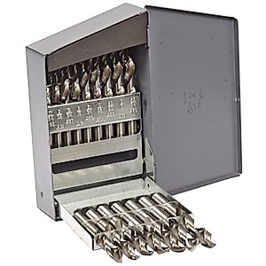 Cleveland C70368 29 Piece High Speed Steel Heavy-Duty Screw Machine Length Drill Bit Set, Uncoated (Bright) Finish, Round Shank, Spiral Flute, 135 Degrees Split Point, 1/16" to 1/2" Size