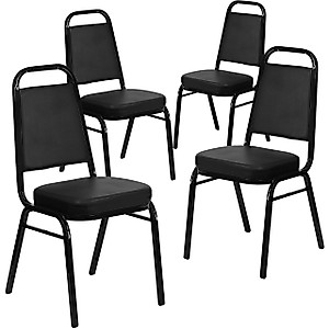 BizChair 4 Pack Trapezoidal Back Stacking Banquet Chair in Black Vinyl with 2.5" Thick Seat