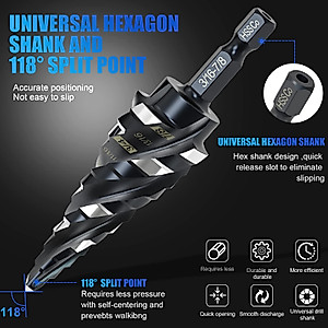 M35 Four Spiral Flute Step Drill Bit Set 1/8"-7/8"(3 pcs), 1/4" Hex Shank Drill for Working Metal, Impact Resistant M35 Cobalt Step Drill Bit, for Stainless Steel, Wood, Aluminum, Plastic