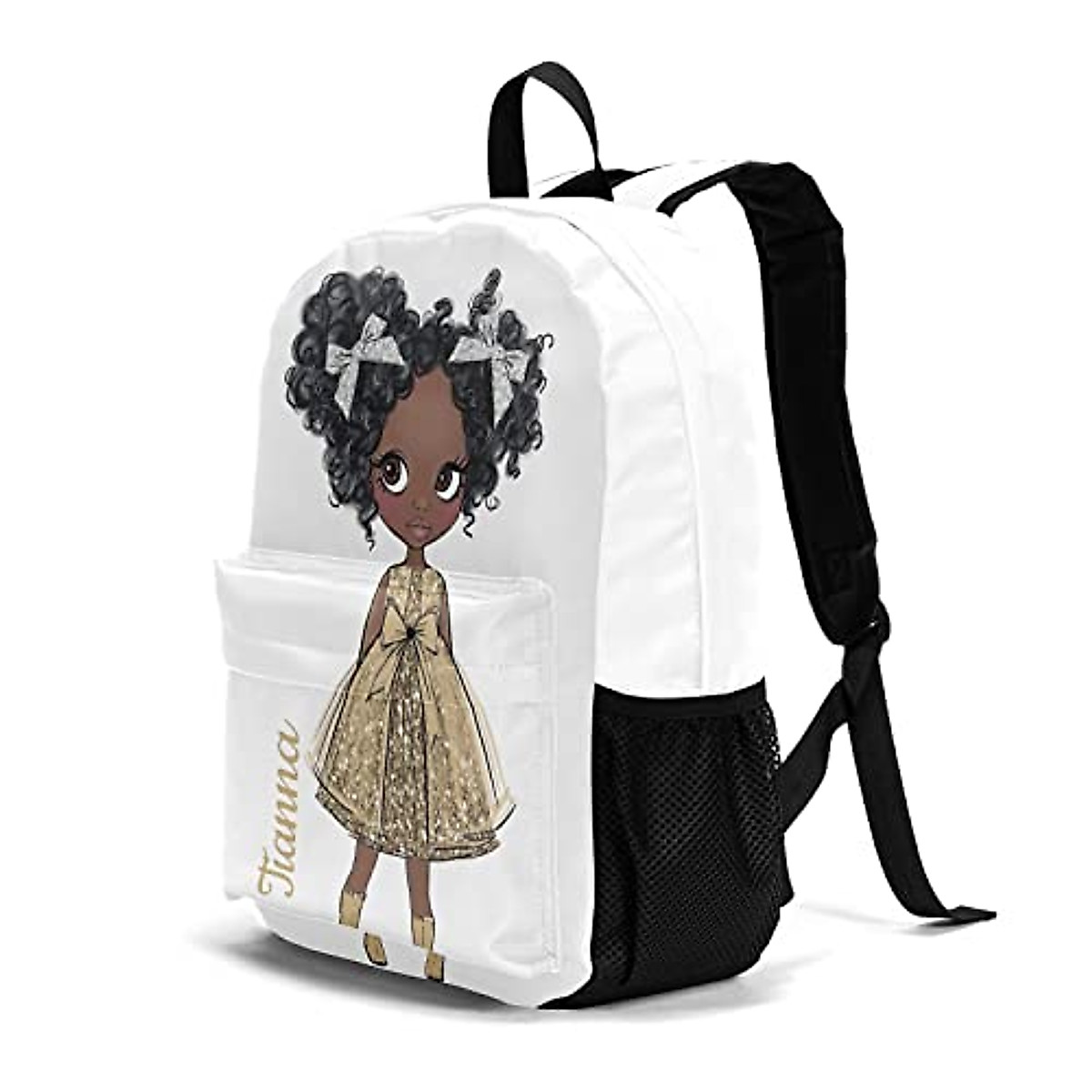 Anneunique Custom Cute African Girl Backpack with Name Waterproof Shoulder Bag for Gift Hiking Camper