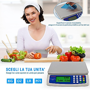RUJIXU Large Digital Kitchen Scale 30KG Commercial Food Scale 66LB for Baking Bread Meat Stainless Steel Price Computing Scale LCD Display,Prep Counting Scale for Parts and Coins Adapter Included