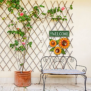 Sunflower Welcome Sign for Front Door, Sunflower Wreath, Hanging Fall Sunflower Welcome Door Sign for Outdoor, Farmhouse, Patio, Garden, Home (Metal)