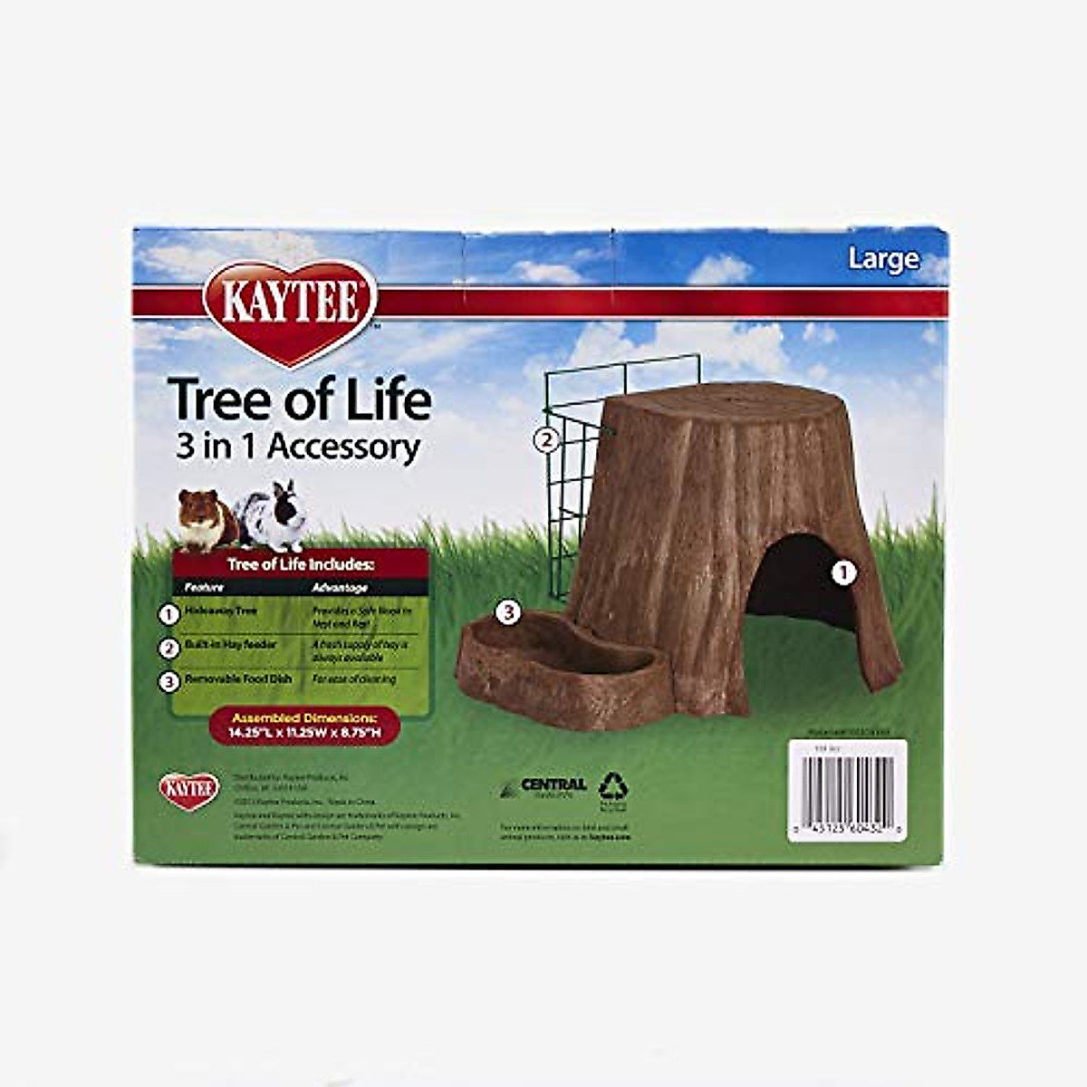 Kaytee Tree Of Life 3-In-1 Habitat Accessory Hideout/Hay Feeder/Food Dish for Guinea Pigs, Chinchillas, and Dwarf Rabbits, Large