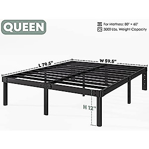 RLDVAY Queen-Bed-Frame, 12 Inch Metal-Bed-Frame-Queen, Heavy Duty Platform Bed Frame Queen Size, No Box Spring Needed, Easy Assembly, Noise-Free, Black