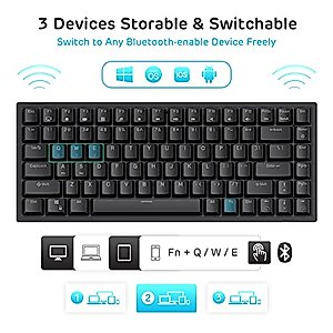 RK ROYAL KLUDGE RK84 Wireless Blue Backlit 75% Triple Mode BT5.0/2.4G/USB-C Hot Swappable Mechanical Keyboard, 84 Keys Tenkeyless Mechanical Keyboard w/Programmable Software, Brown Switch