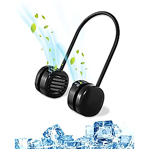 Unitedtime Neck Fan Portable Foldaway, 3 Speeds, Battery Operated Wearable Personal Fan, Neck Cooler, 360° Cooling Hanging Fan for Neck, USB Rechargeable Necklace Fans for Men/Women (Black)